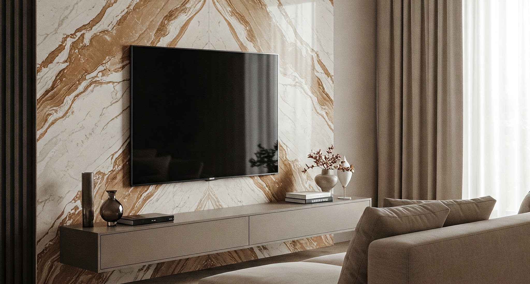 Desain Interior Mewah dengan Elemen Dinding Neo Marble - Nirwana Deco